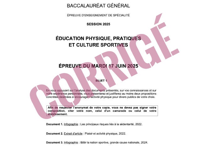 Corrigé du sujet Bac EPPCS 2025 : encourager l'activité physique